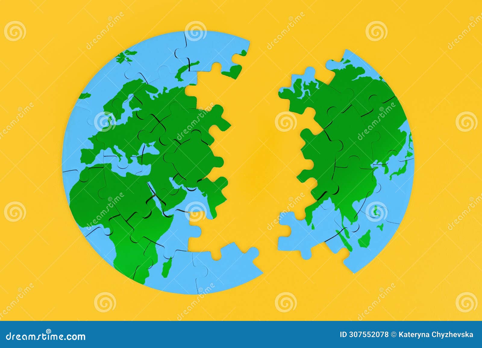 World Map Puzzle Split in Half Stock Photo - Image of round, problem ...