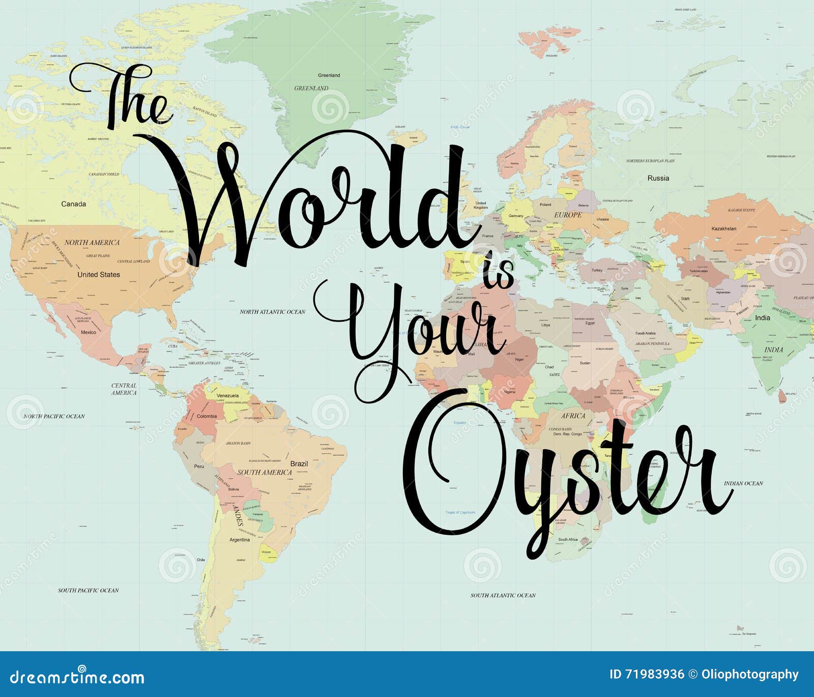 World map with quote stock illustration. Illustration of inspire - 71983936