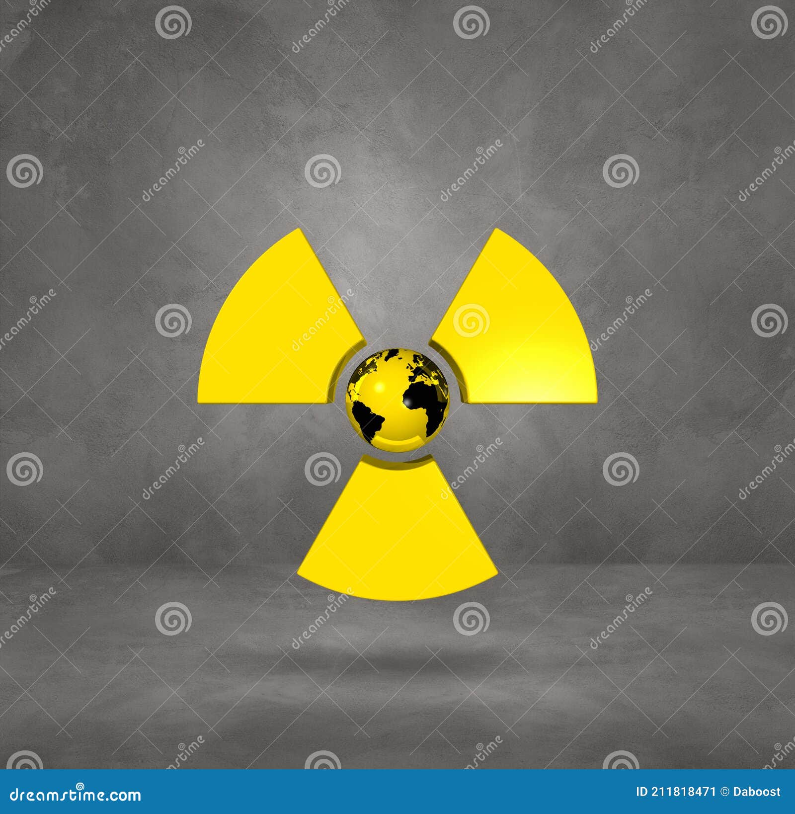 World Map on Radioactive Symbol. Concrete Studio Background Stock ...