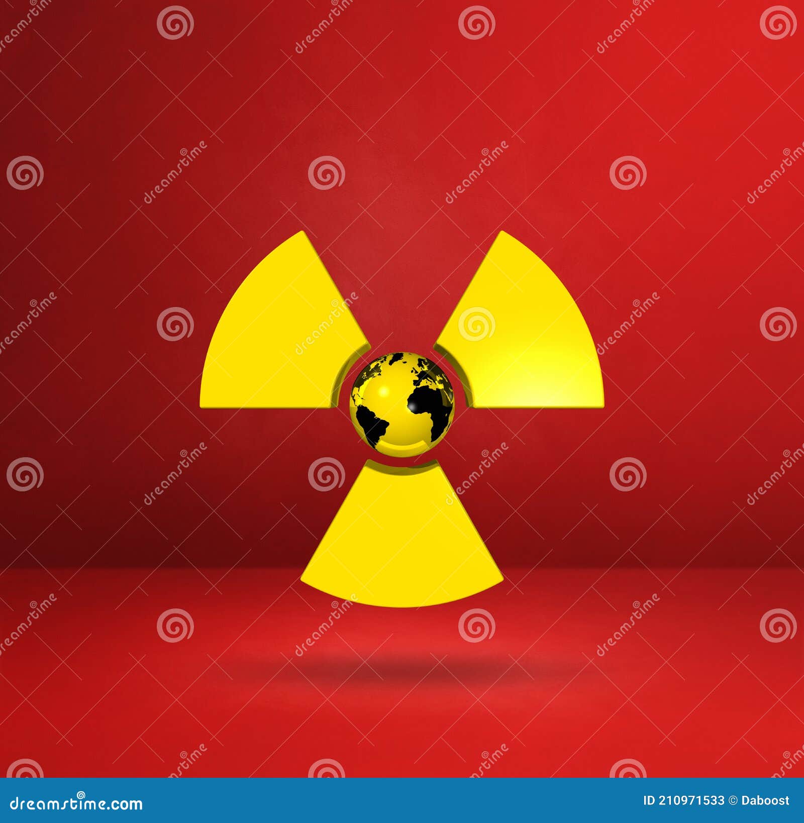 World Map on Radioactive Symbol. Red Studio Background Stock ...