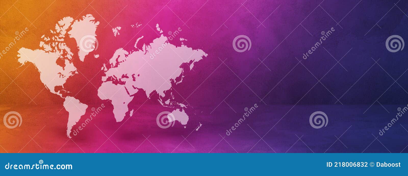 World Map on Rainbow Wall Background. 3D Illustration. Horizontal ...