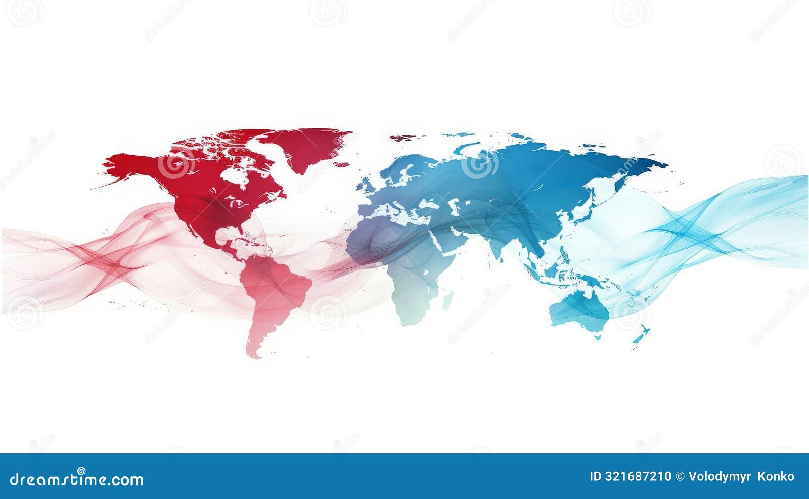 World Map with Red and Blue Abstract Waves Stock Photo - Image of ...