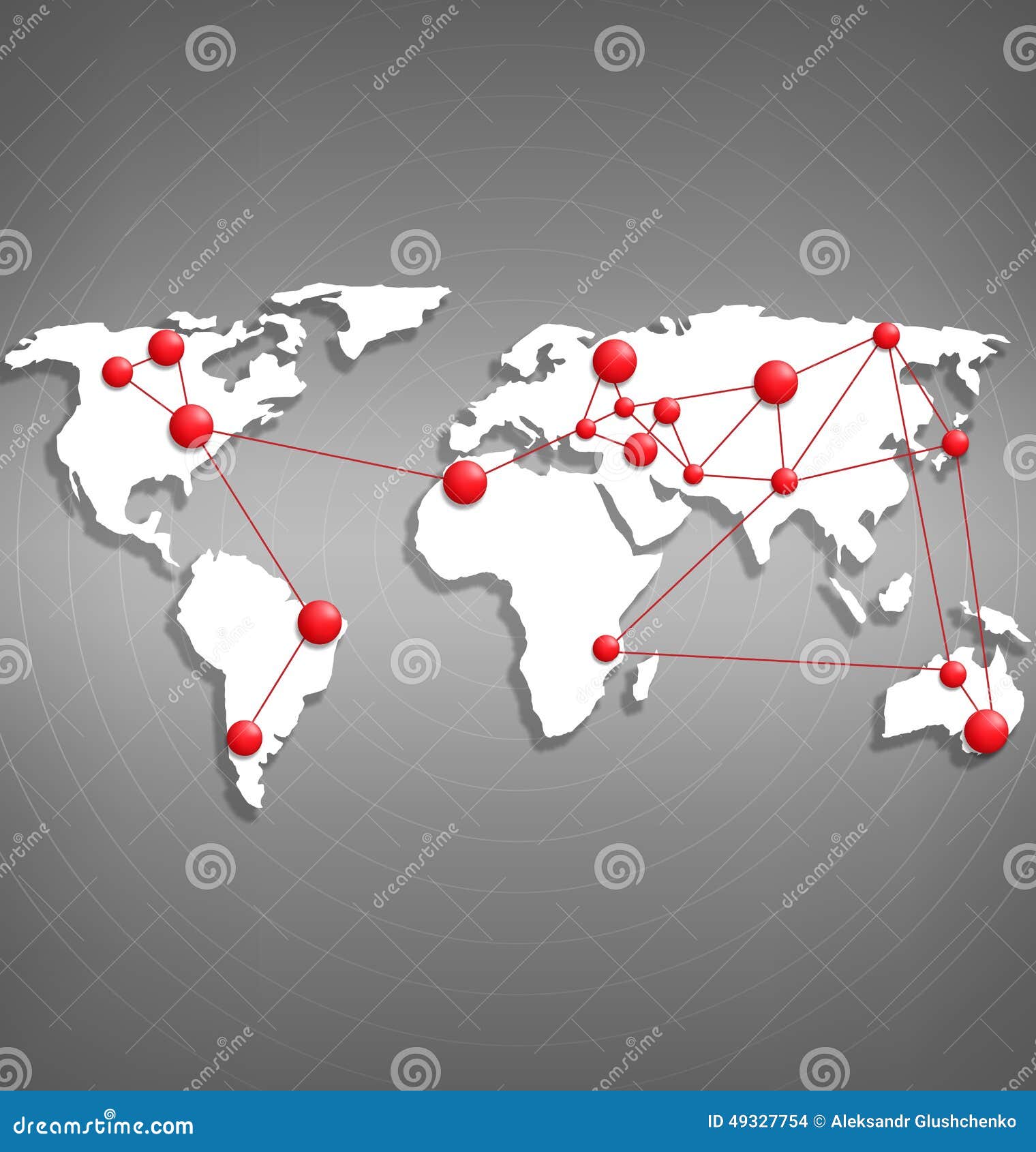 World Map with Red Point Marks on Grayscale Stock Vector - Illustration ...
