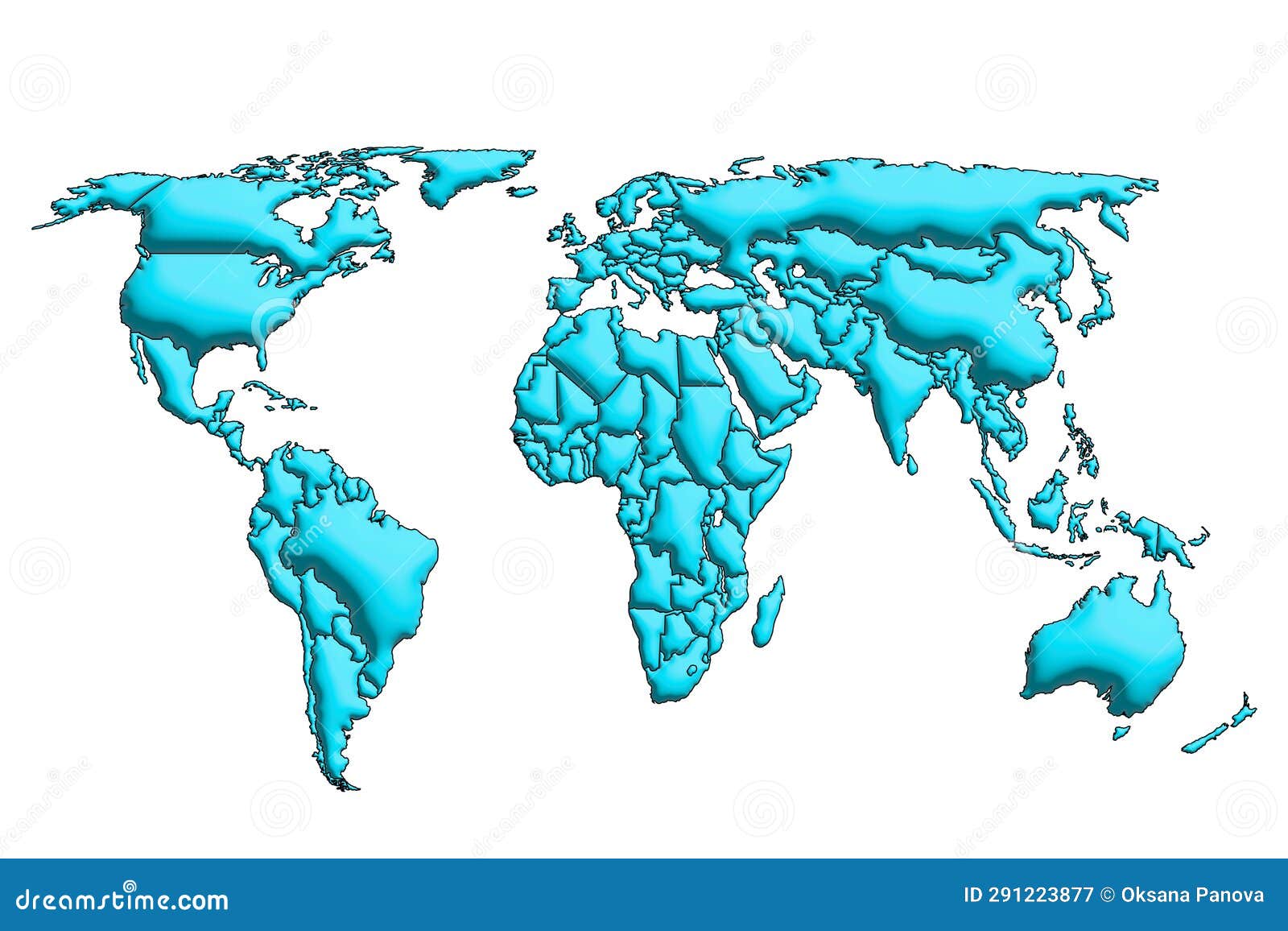 World Map, Relief Turquoise Map of the World on a White Background ...