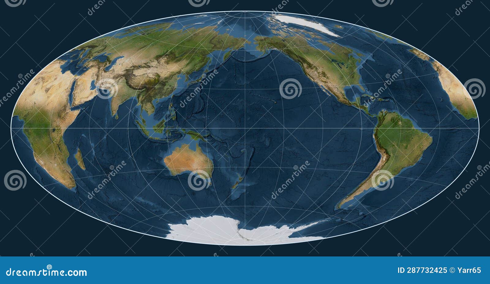 World Map. Satellite. Aitoff Projection. Meridian: 180 Stock ...