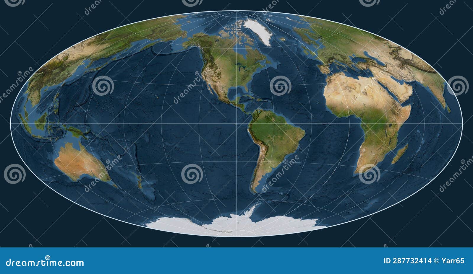 World Map. Satellite. Aitoff Projection. Meridian: -90 West Stock ...