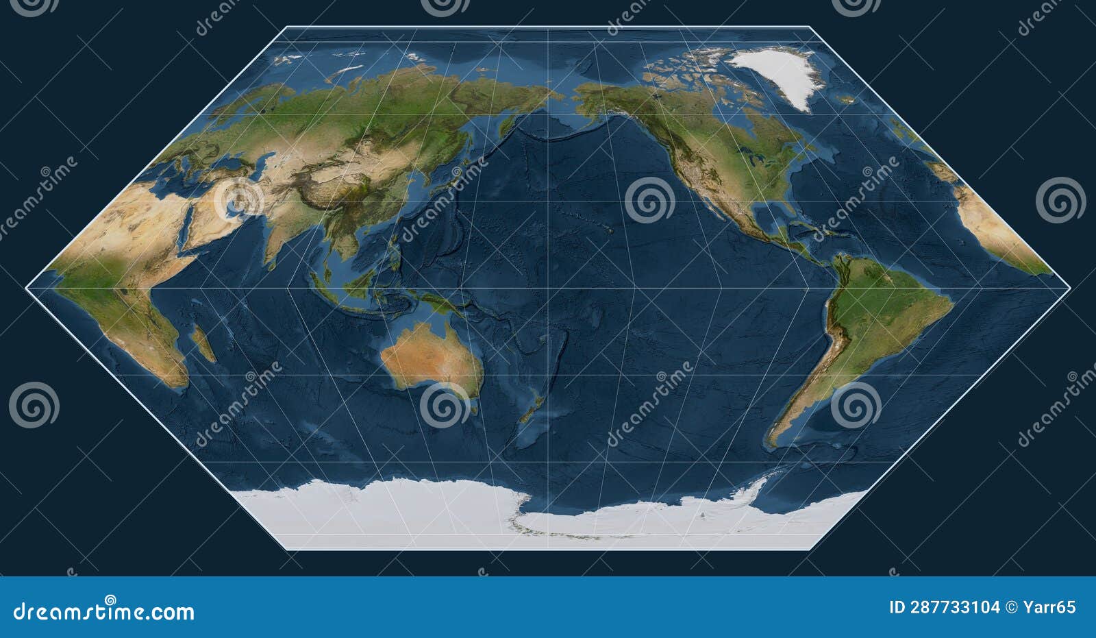 World Map. Satellite. Eckert I Projection. Meridian: 180 Stock ...