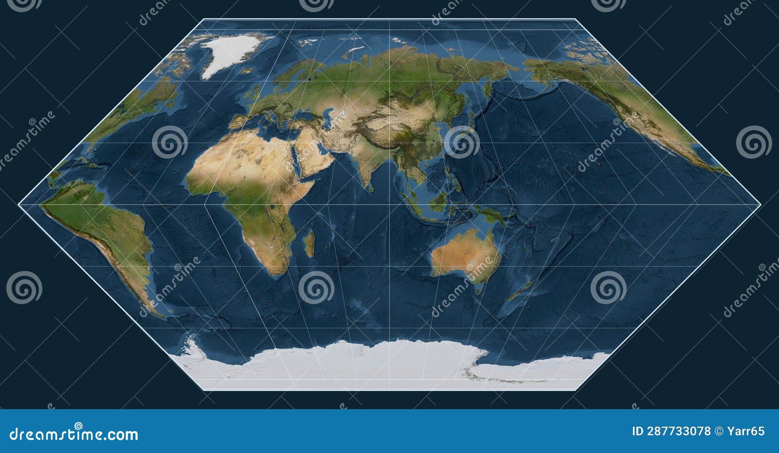 World Map. Satellite. Eckert I Projection. Meridian: 90 East Stock ...