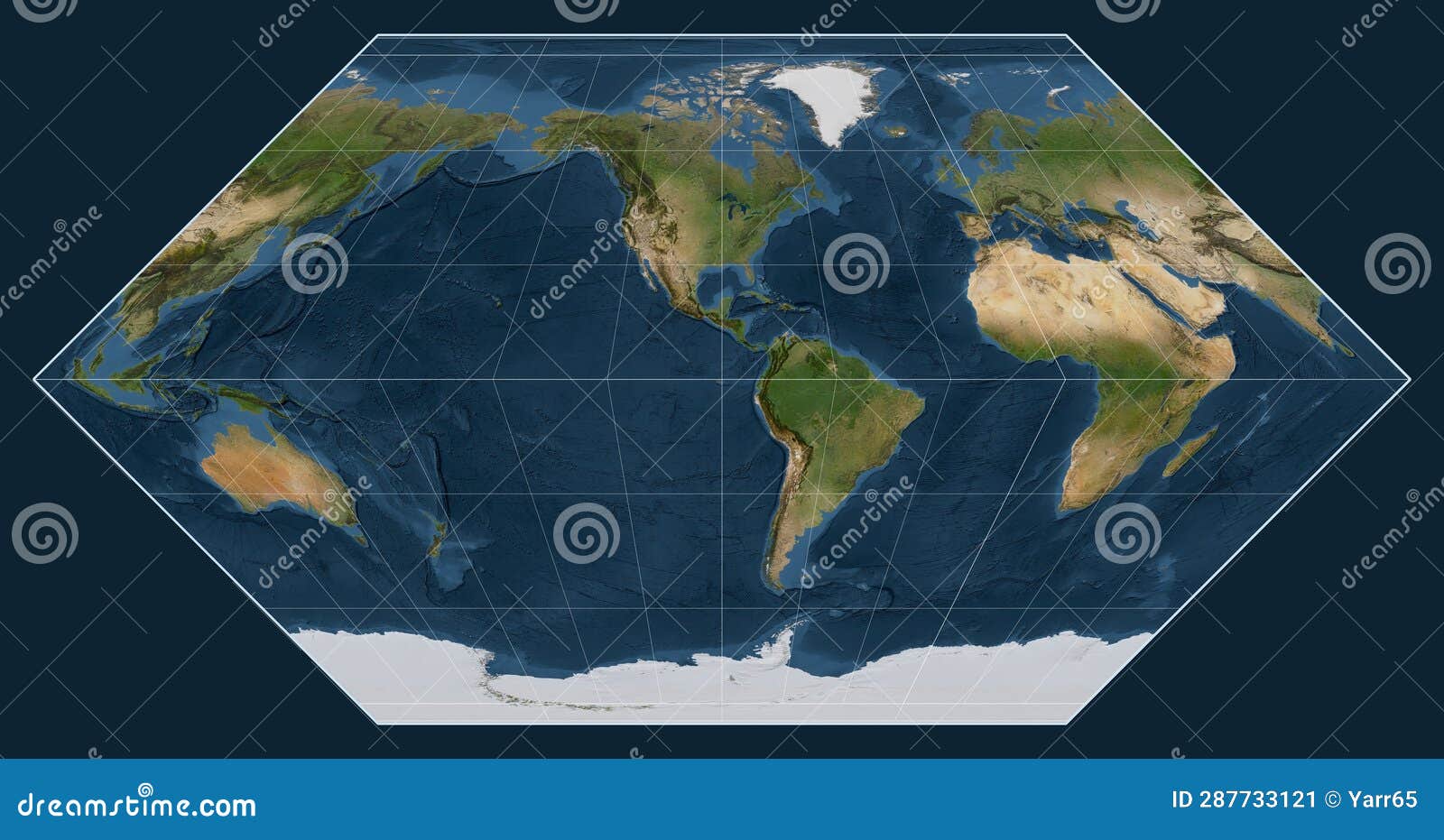 World Map. Satellite. Eckert I Projection. Meridian: -90 West Stock ...