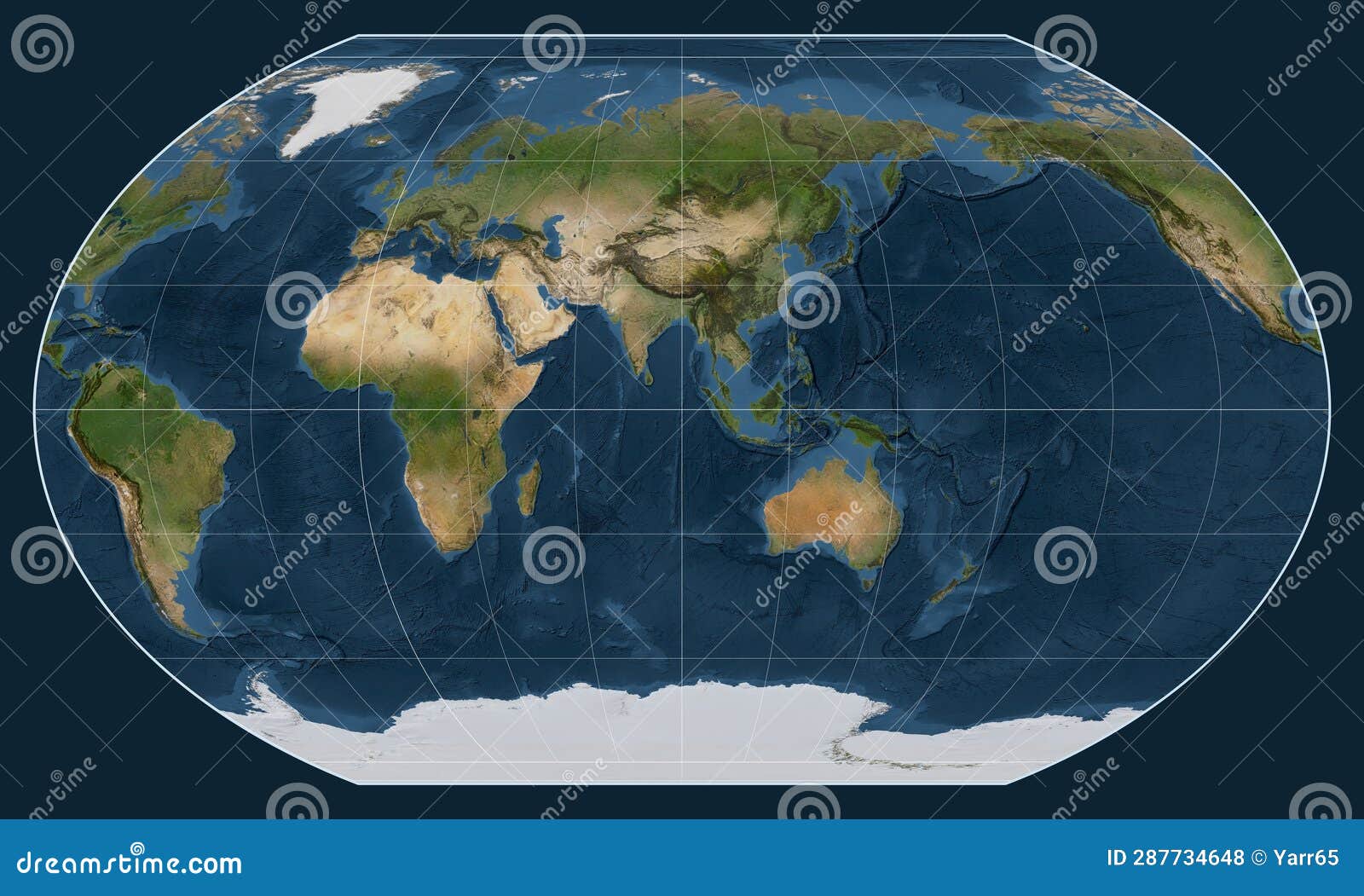 World Map. Satellite. Kavrayskiy VII Projection. Meridian: 90 Ea Stock ...