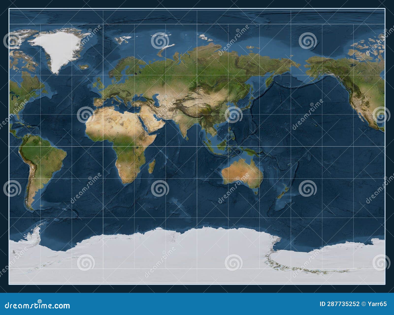 World Map. Satellite. Miller Cylindrical Projection. Meridian: 9 Stock ...