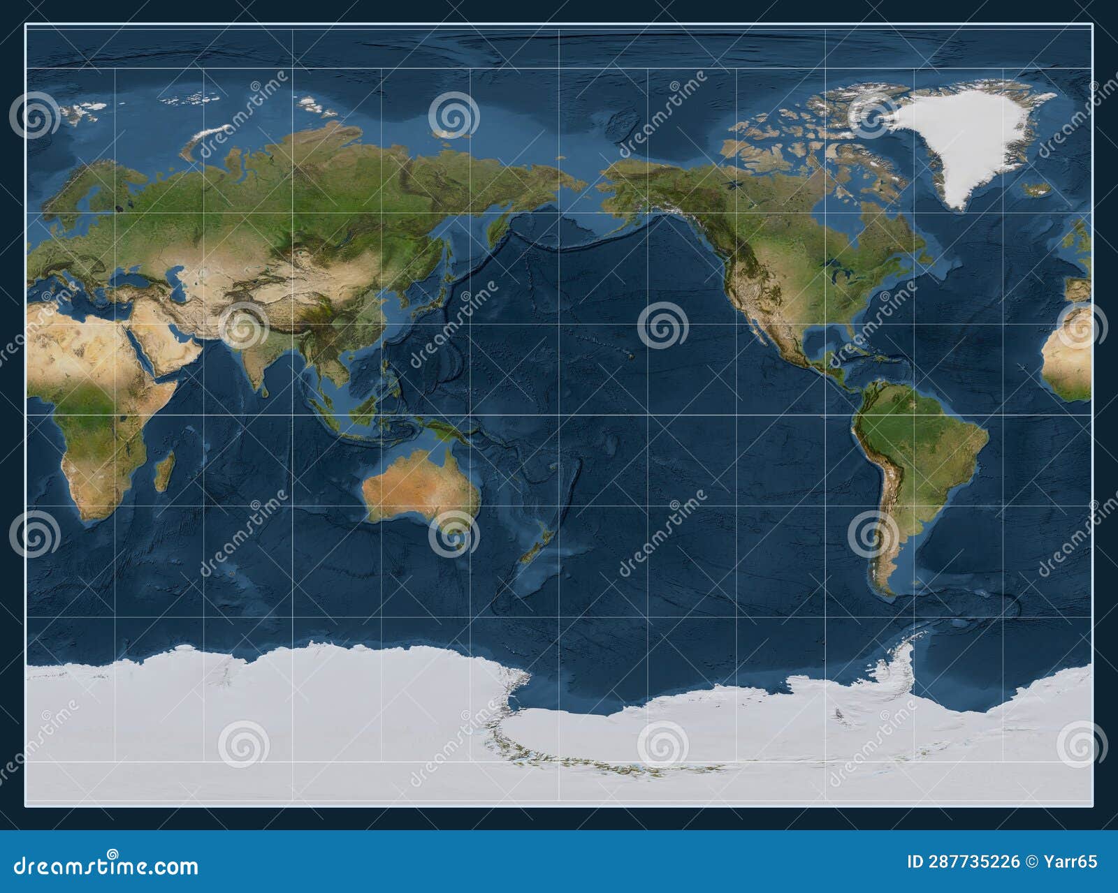 World Map. Satellite. Miller Cylindrical Projection. Meridian: 1 Stock ...
