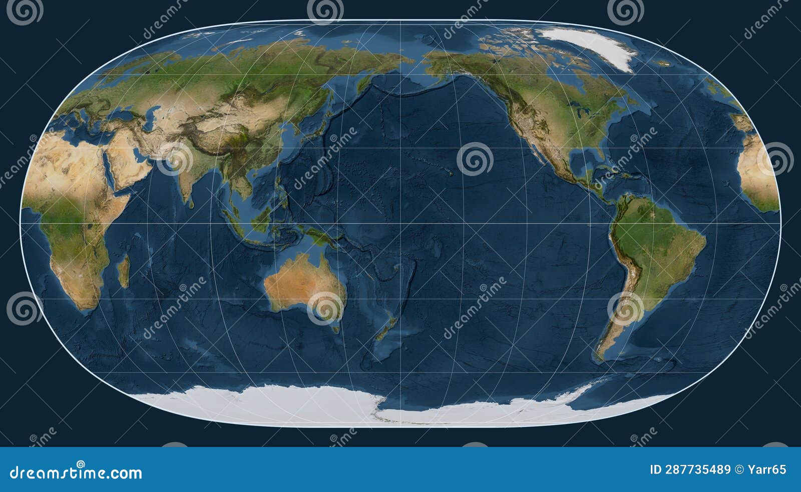 World Map. Satellite. Natural Earth II Projection. Meridian: 180 Stock ...