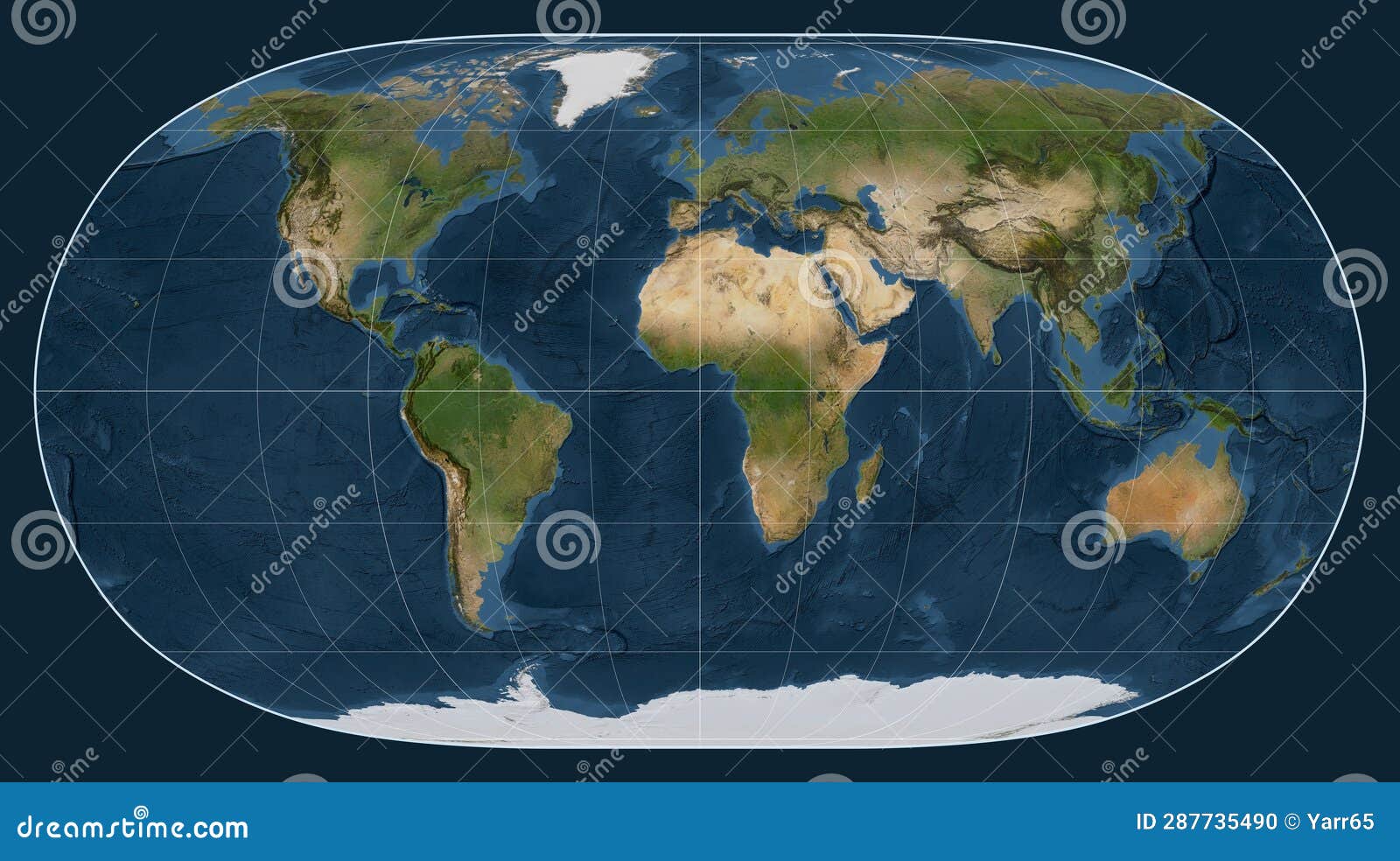 World Map. Satellite. Natural Earth II Projection. Meridian: 0 Stock ...