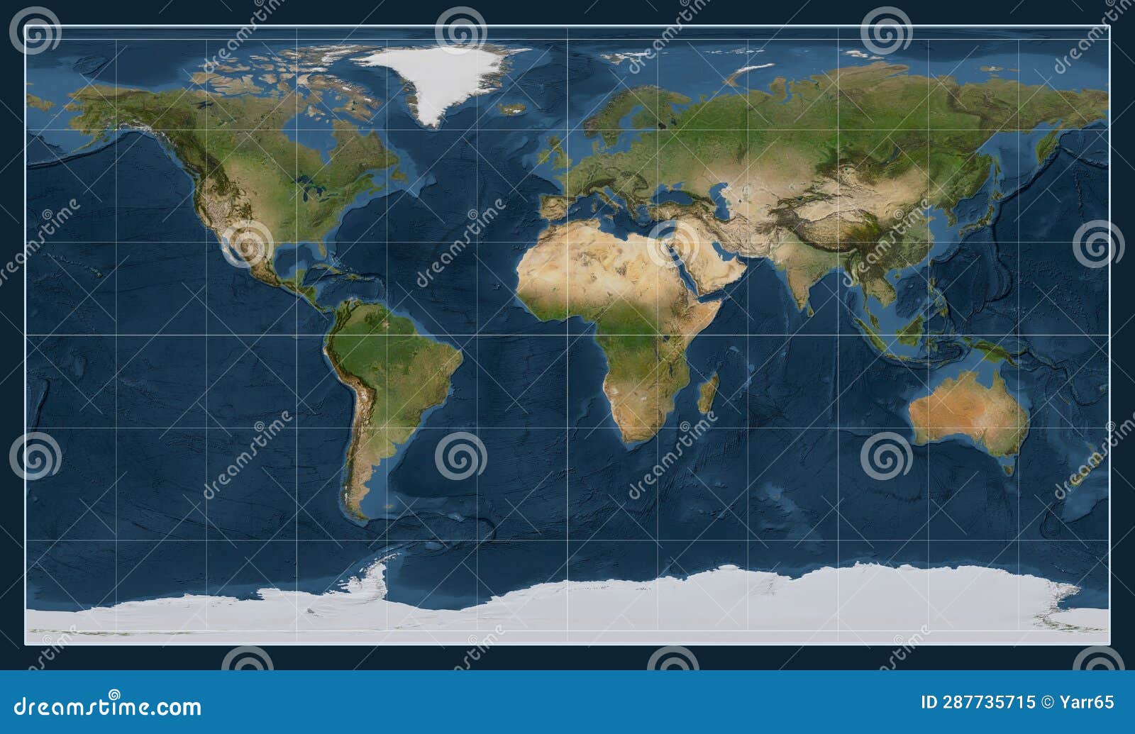 World Map. Satellite. Patterson Cylindrical Projection. Meridian Stock ...