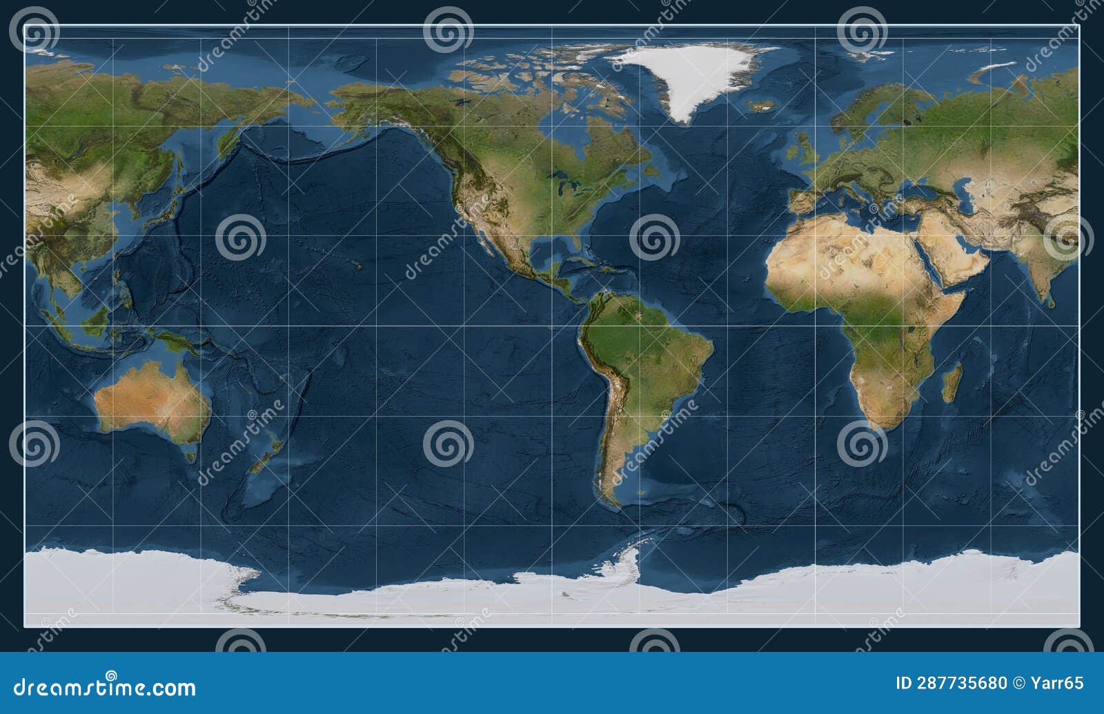 World Map. Satellite. Patterson Cylindrical Projection. Meridian Stock ...