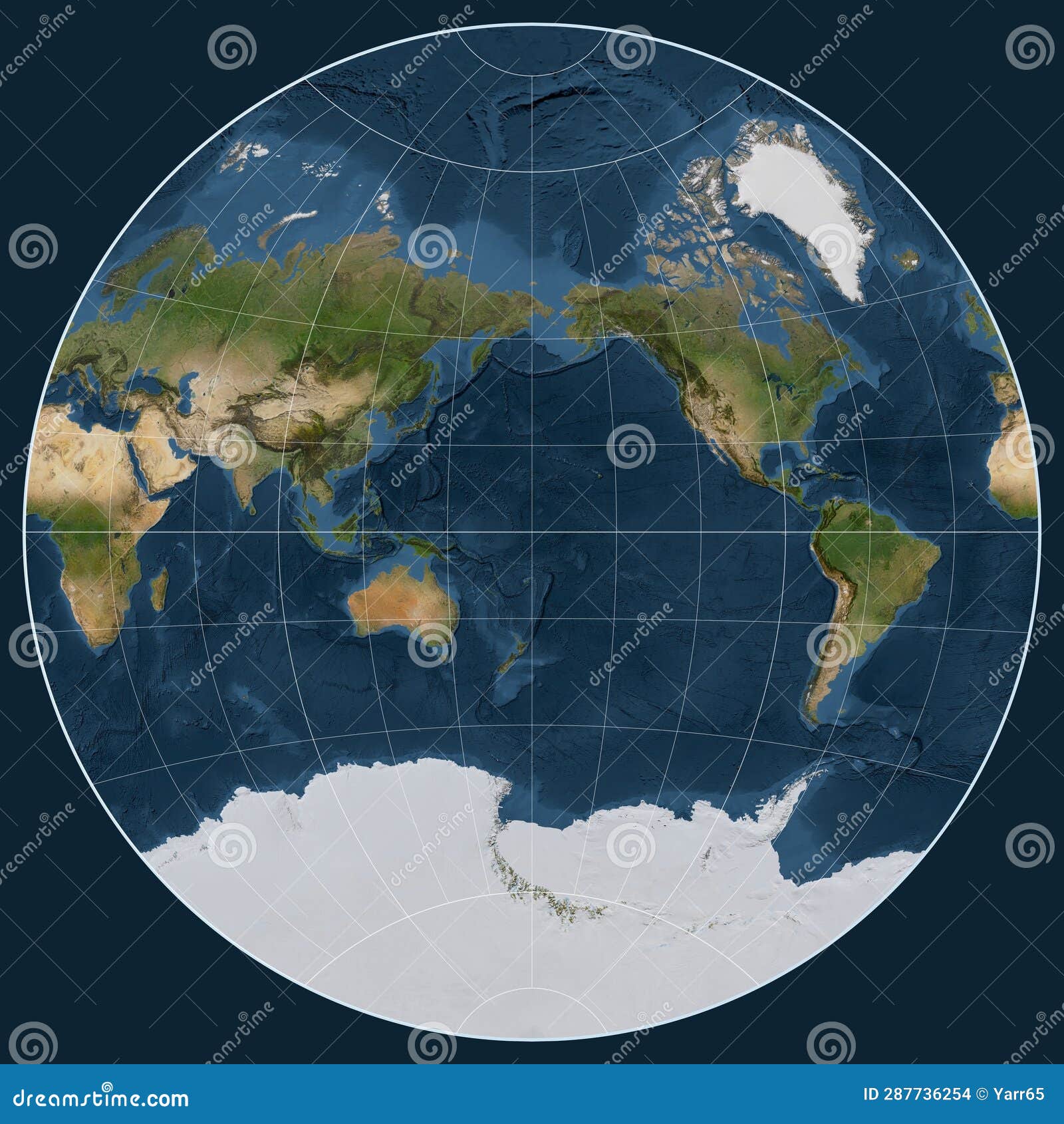 World Map. Satellite. Van Der Grinten I Projection. Meridian: 18 Stock ...