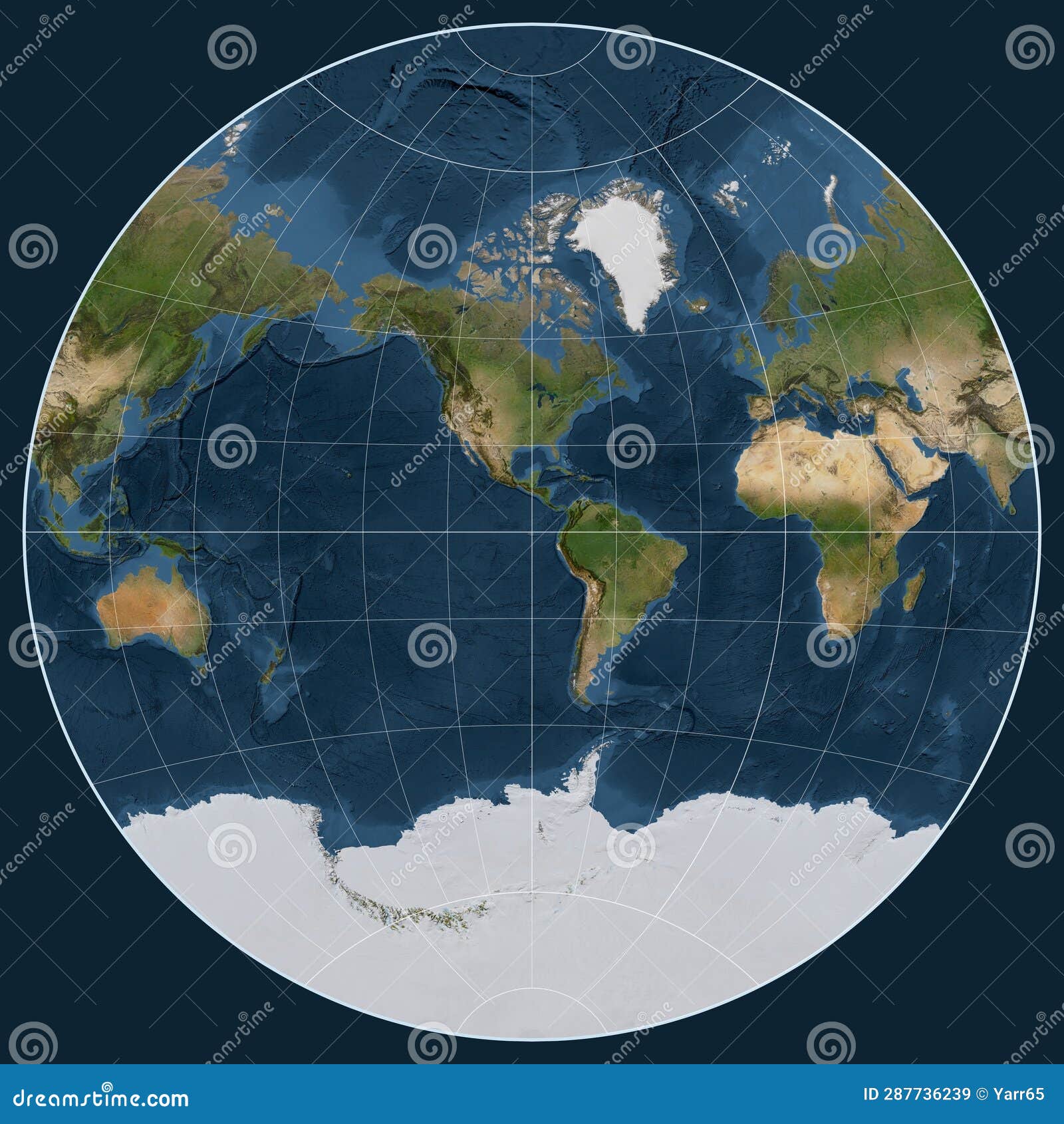 World Map. Satellite. Van Der Grinten I Projection. Meridian: -9 Stock ...