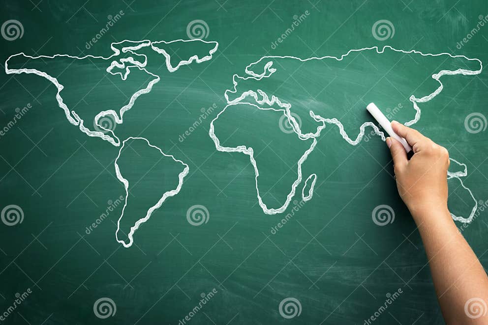 World Map on a School Blackboard Stock Image - Image of globalization ...