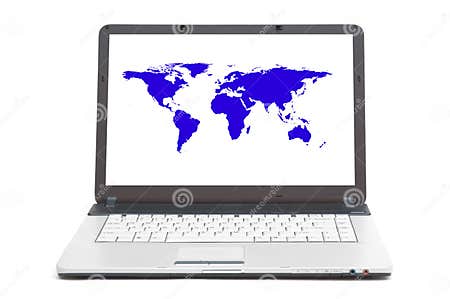 World Map on the Screen of Notebook Stock Image - Image of keyboard ...