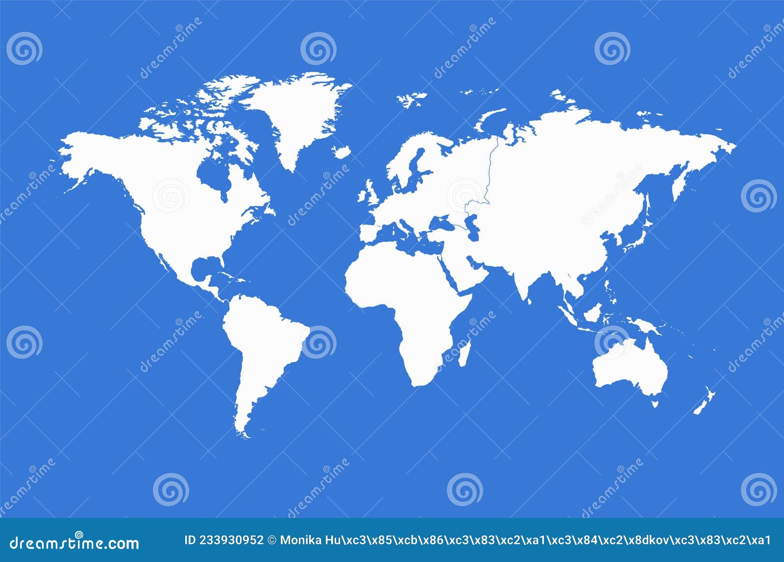 World Map, Separate Continents, Blue Background, Blank Stock Vector ...