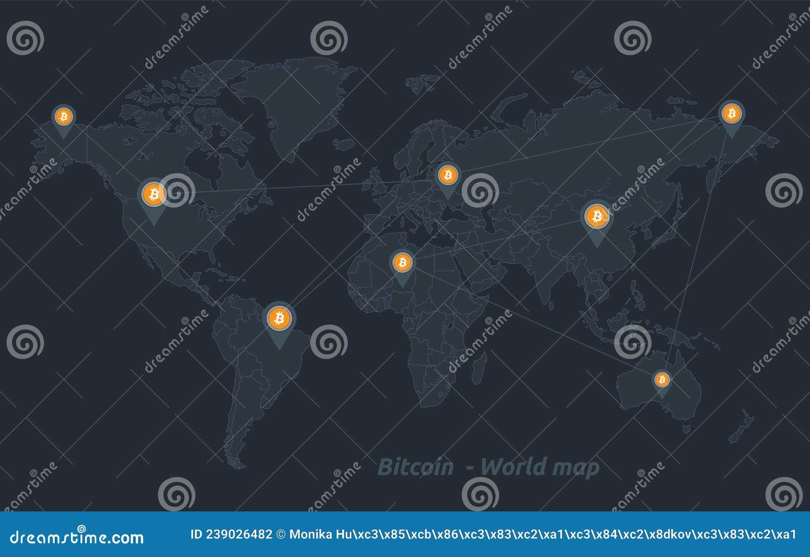 World Map with Separates States and Bitcoin Point Stock Vector ...