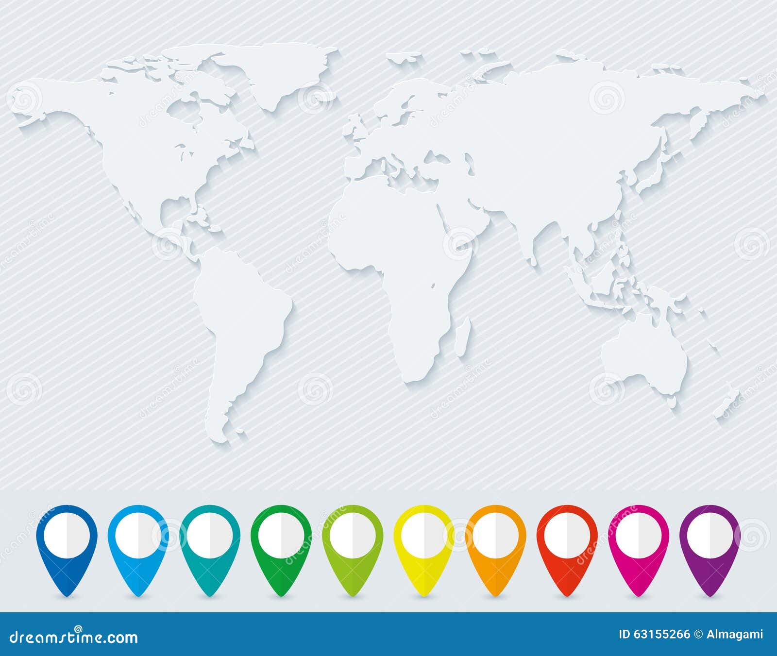 World Map and Set of Colorful Map Pointers Stock Vector - Illustration ...