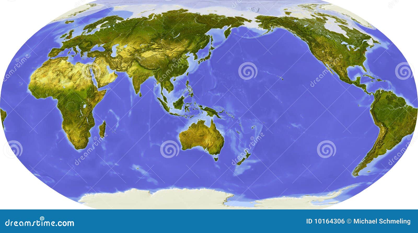 World Map, Shaded Relief, Centered on Japan Stock Illustration ...
