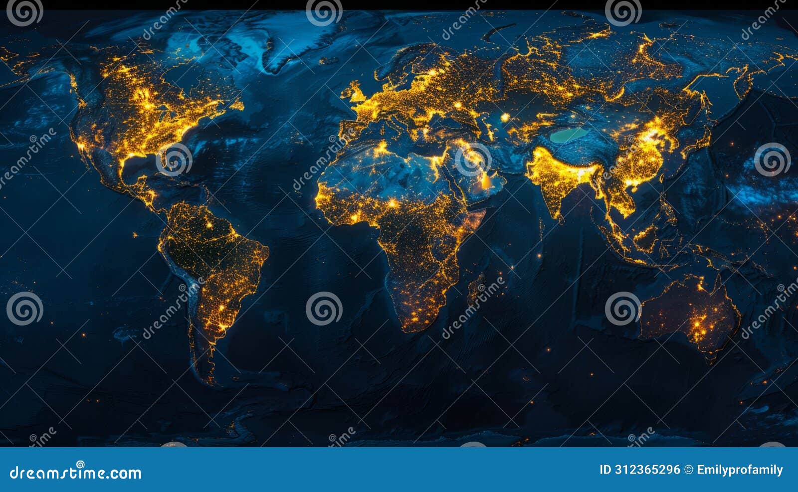 World Map Showing Nighttime Activity Stock Photo - Image of ...