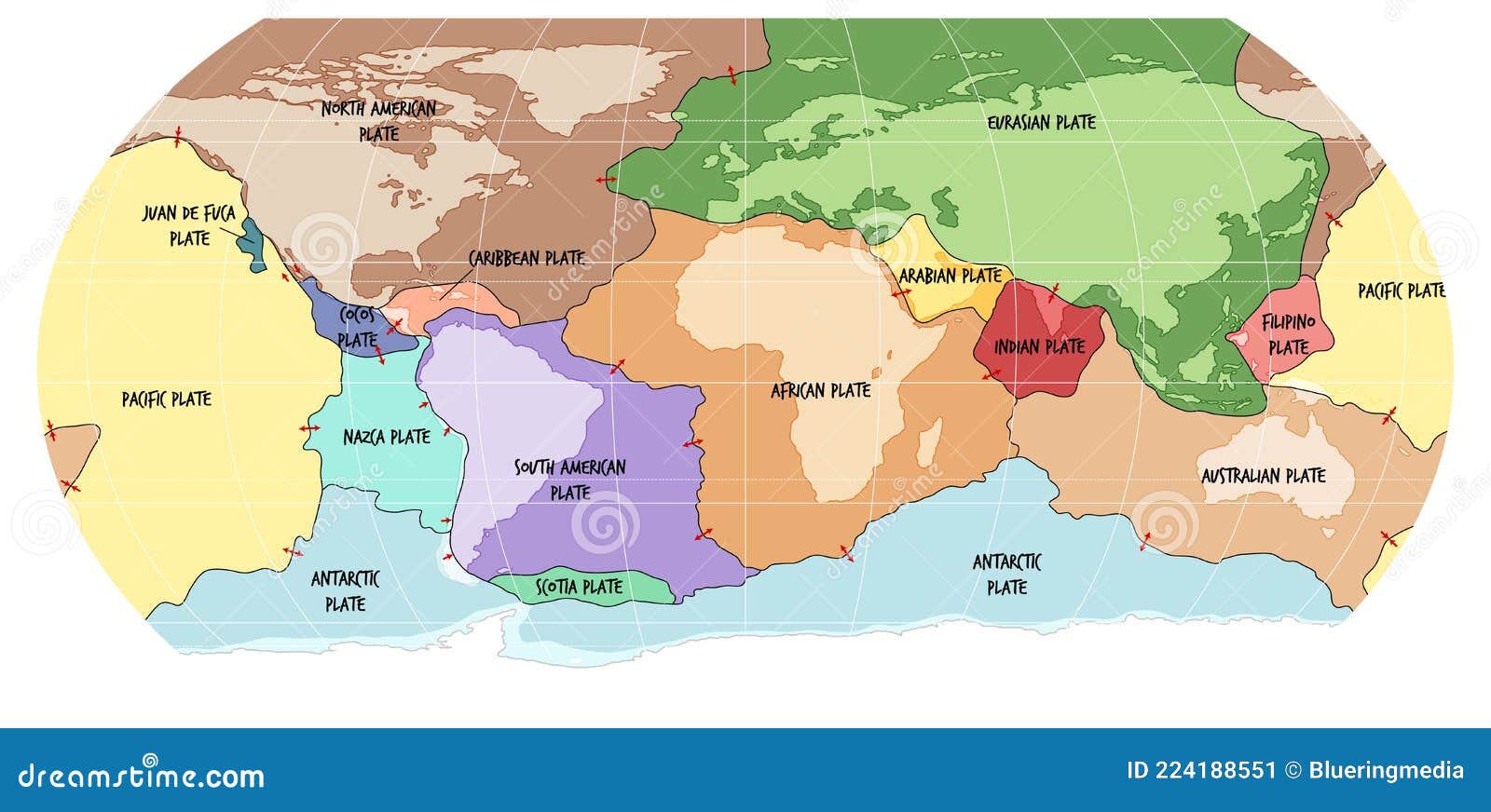 World Map Showing Tectonic Plates Boundaries Stock Vector ...