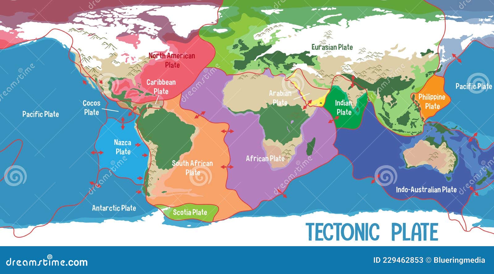 World Map Showing Tectonic Plates Boundaries Stock Vector ...