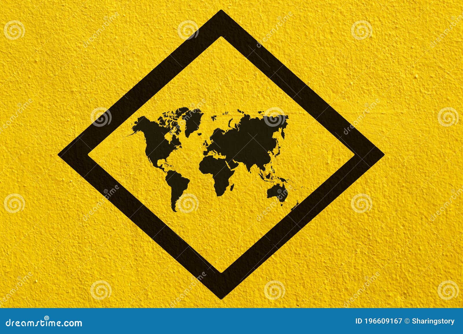 World Map Signs on Yellow Wall Stock Illustration - Illustration of ...