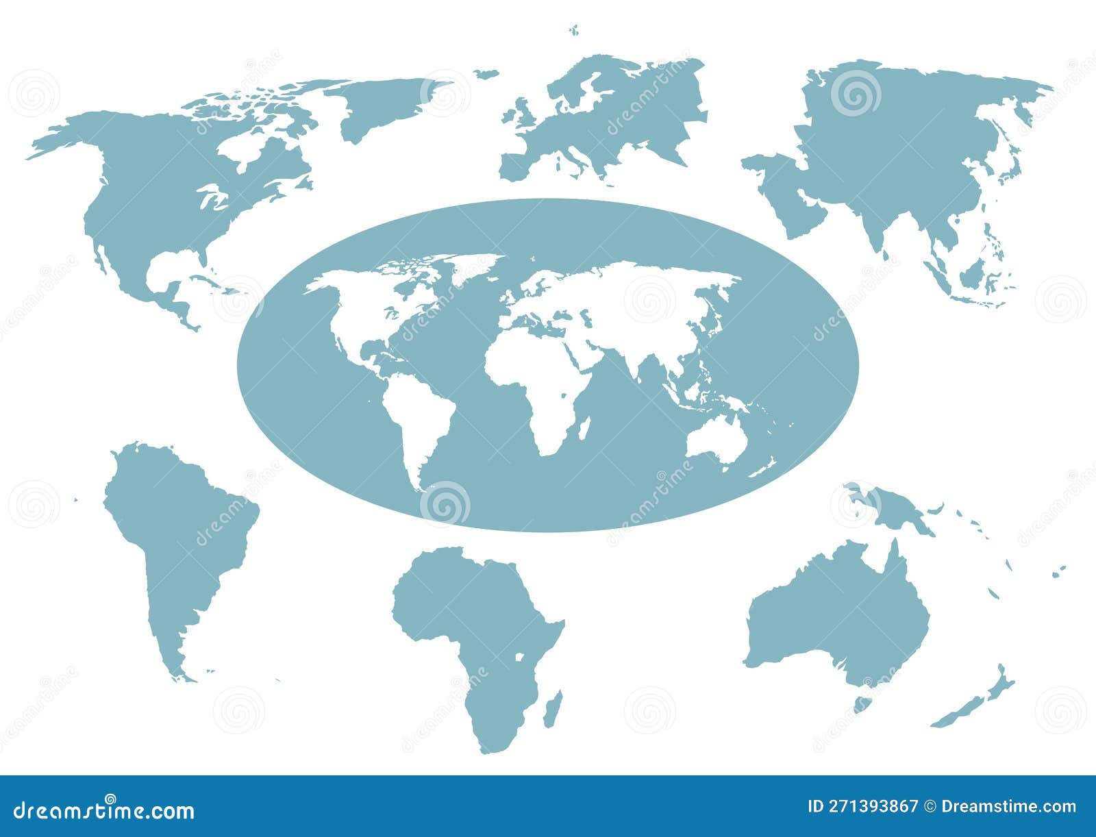 World Map and the Six Continents of the Earth. Vector Illustration ...