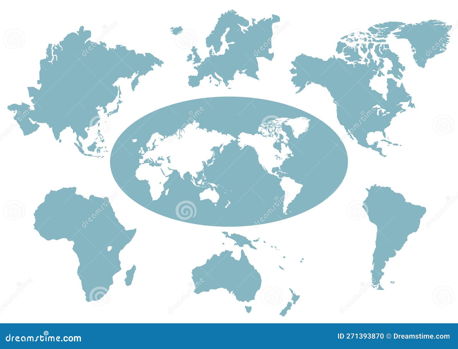 World Map and the Six Continents of the Earth. Vector Illustration ...