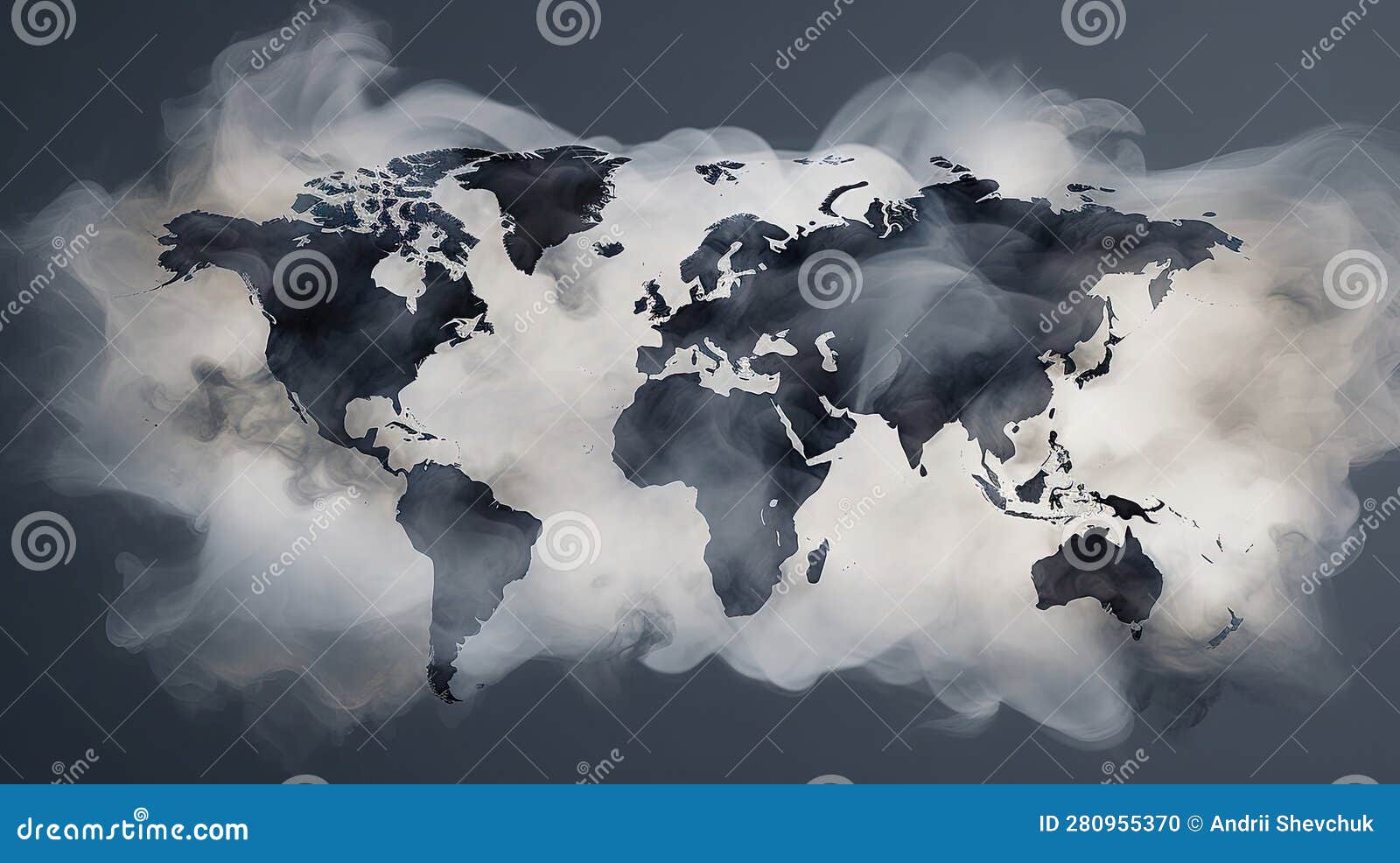 World Map on Smoke Background. Generative AI Stock Illustration ...
