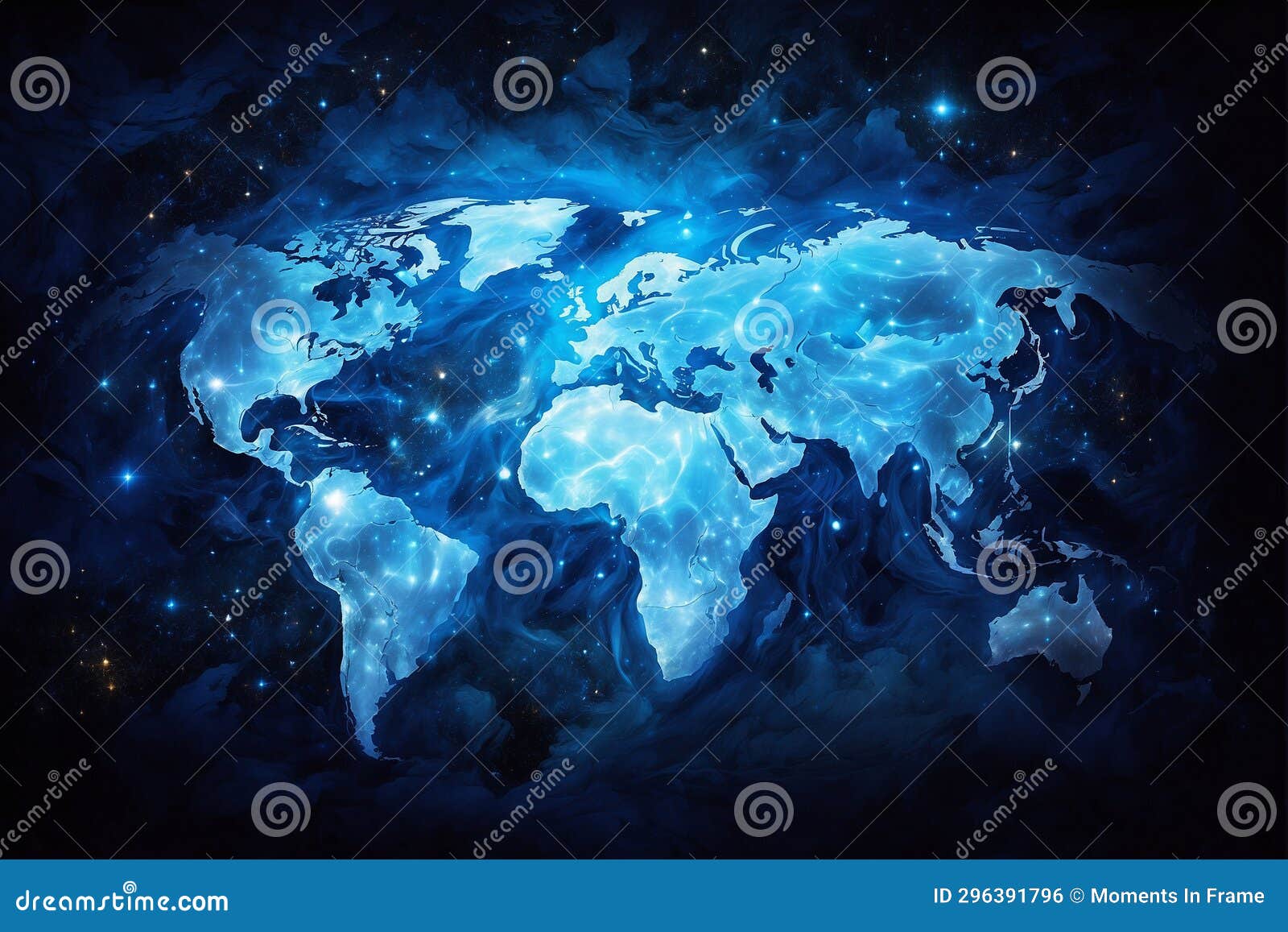 World map in space stock illustration. Illustration of network - 296391796