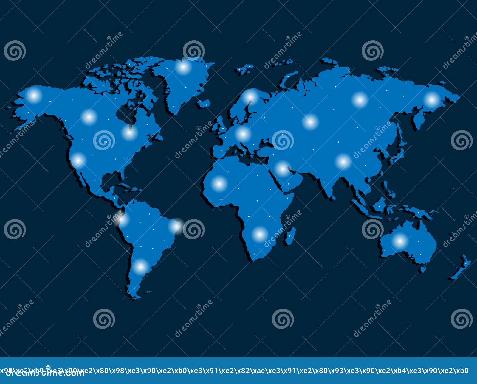 World Map with Spotlights on Dark Blue Background Stock Vector ...