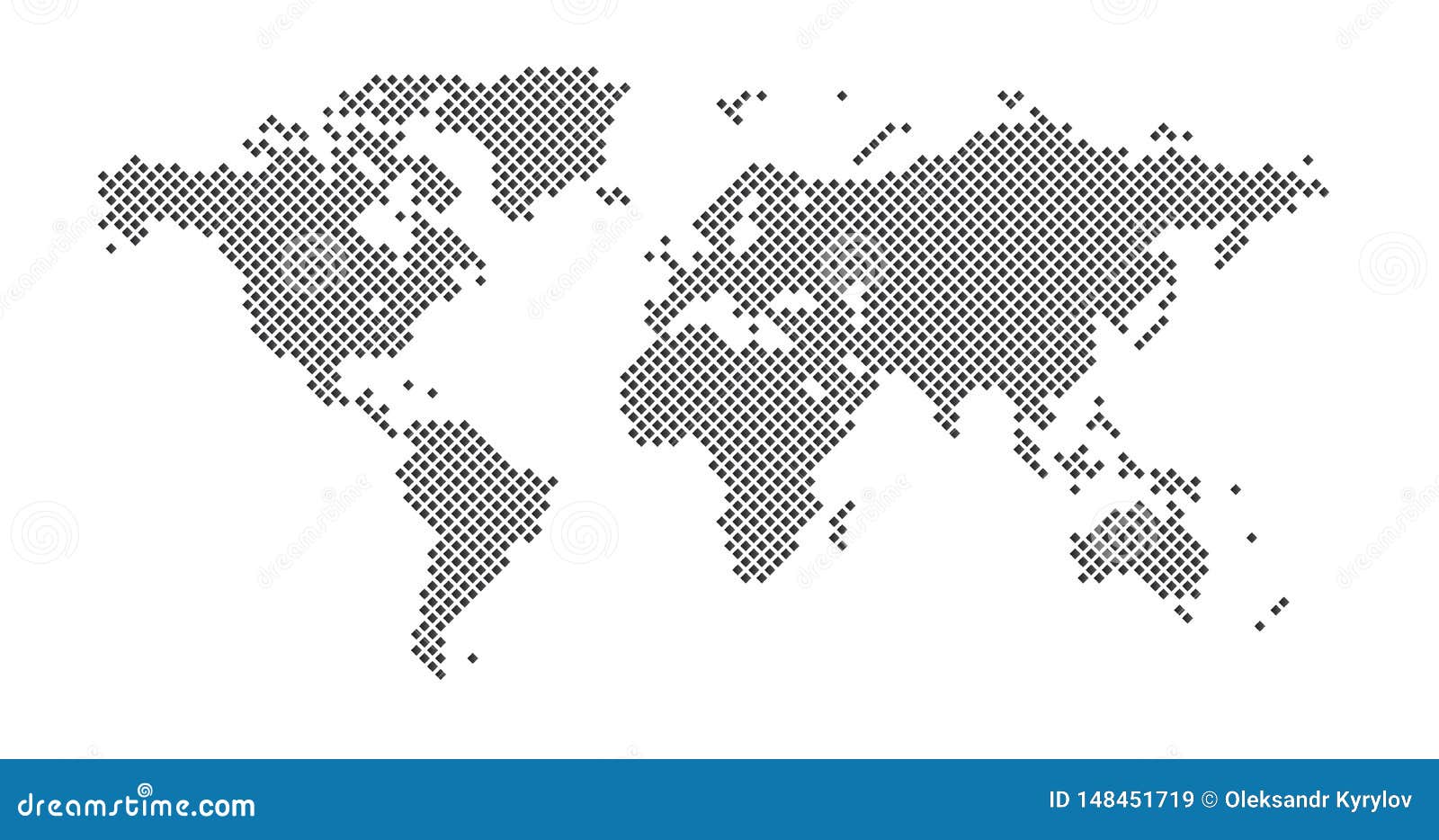 World Map Square Dotted Style, Vector Illustration Isolated on White ...