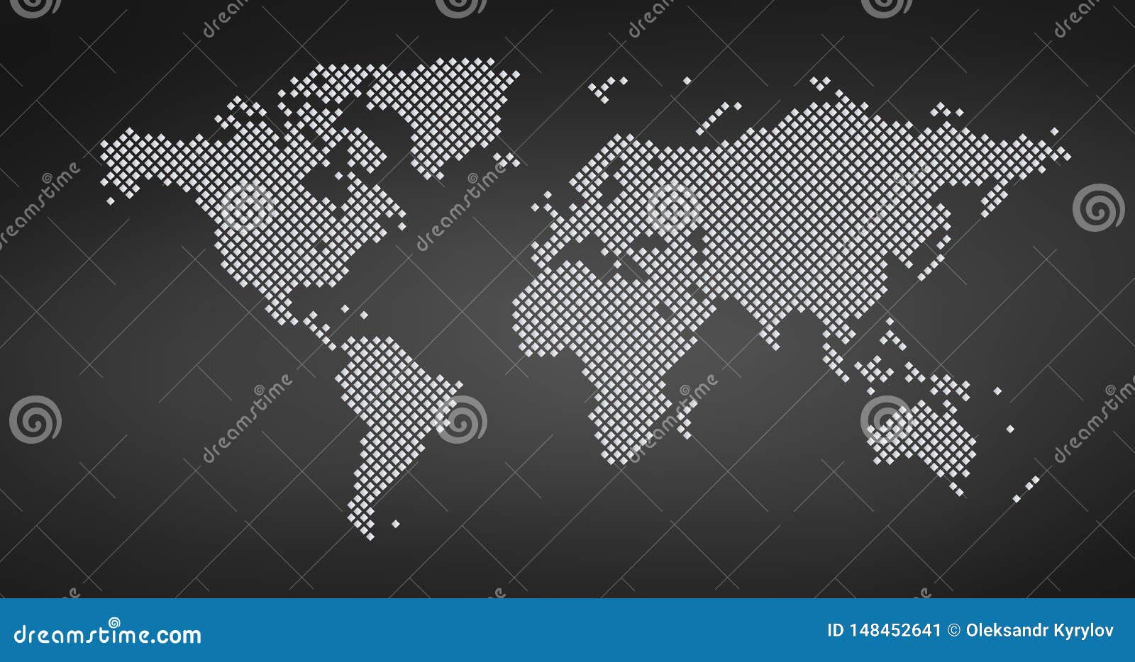 World Map Square Dotted Style, Vector Illustration Isolated on White ...