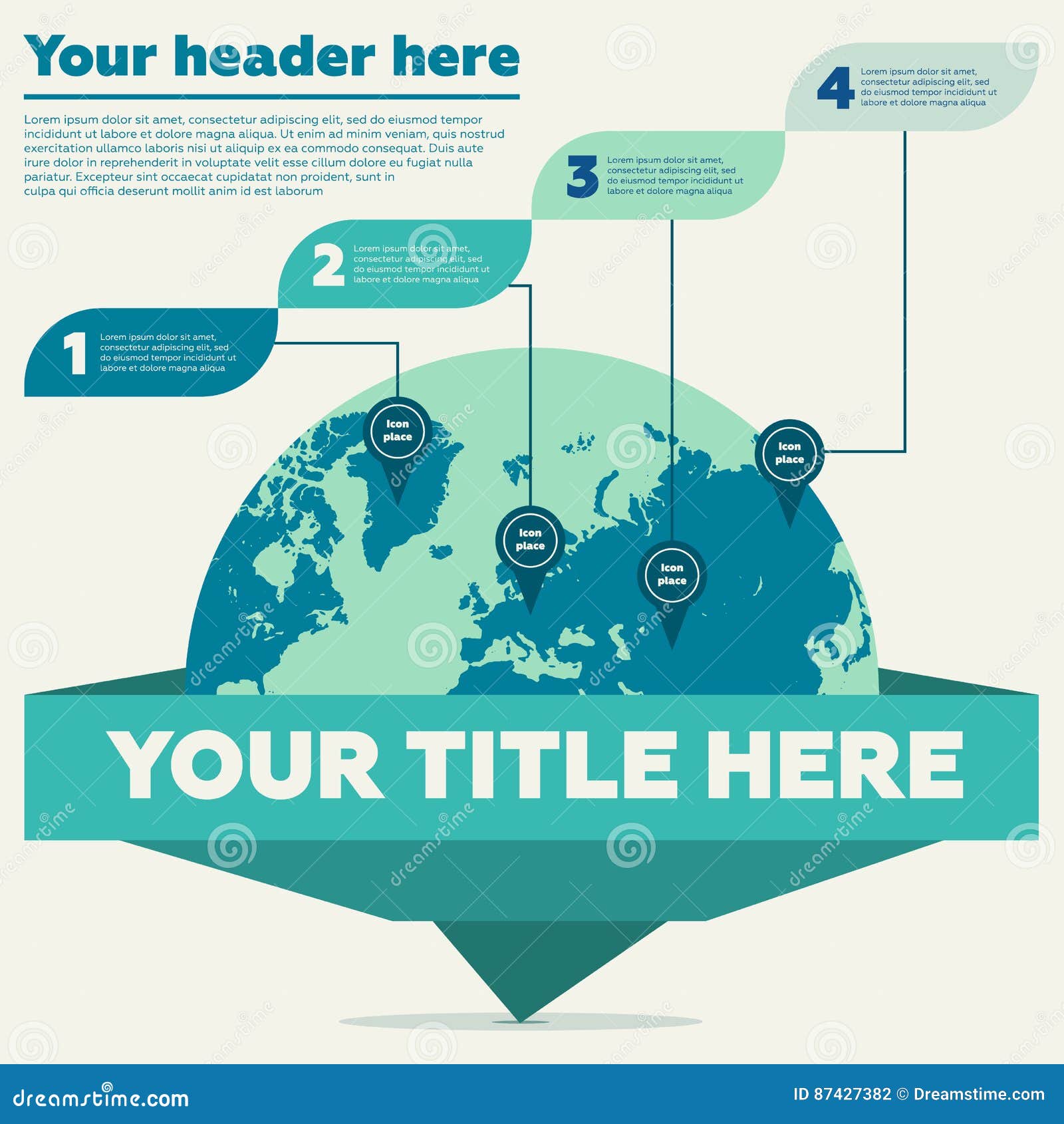 World map and 4 steps stock vector. Illustration of chart - 87427382