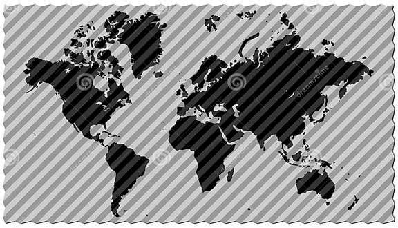 World Map with Stripes Diagonal Pattern Textured. Flat Earth, Globe ...