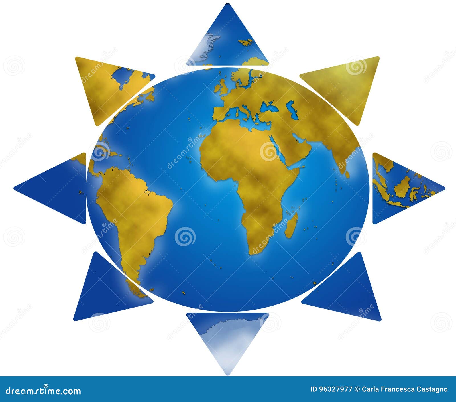 World map in sun shape stock illustration. Illustration of planet ...