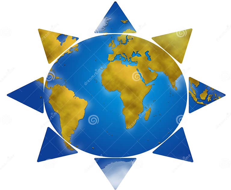 World map in sun shape stock illustration. Illustration of planet ...