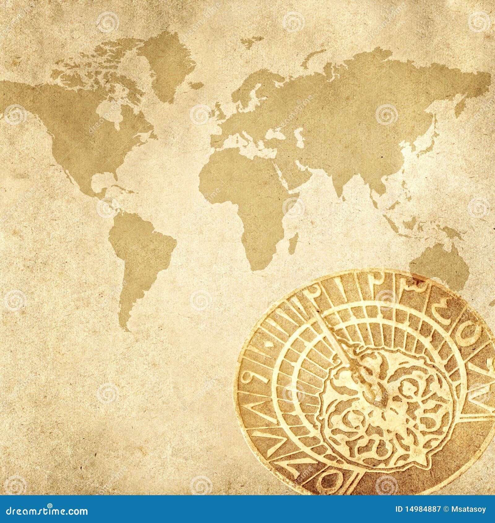 World map and a sundial stock illustration. Illustration of collection ...