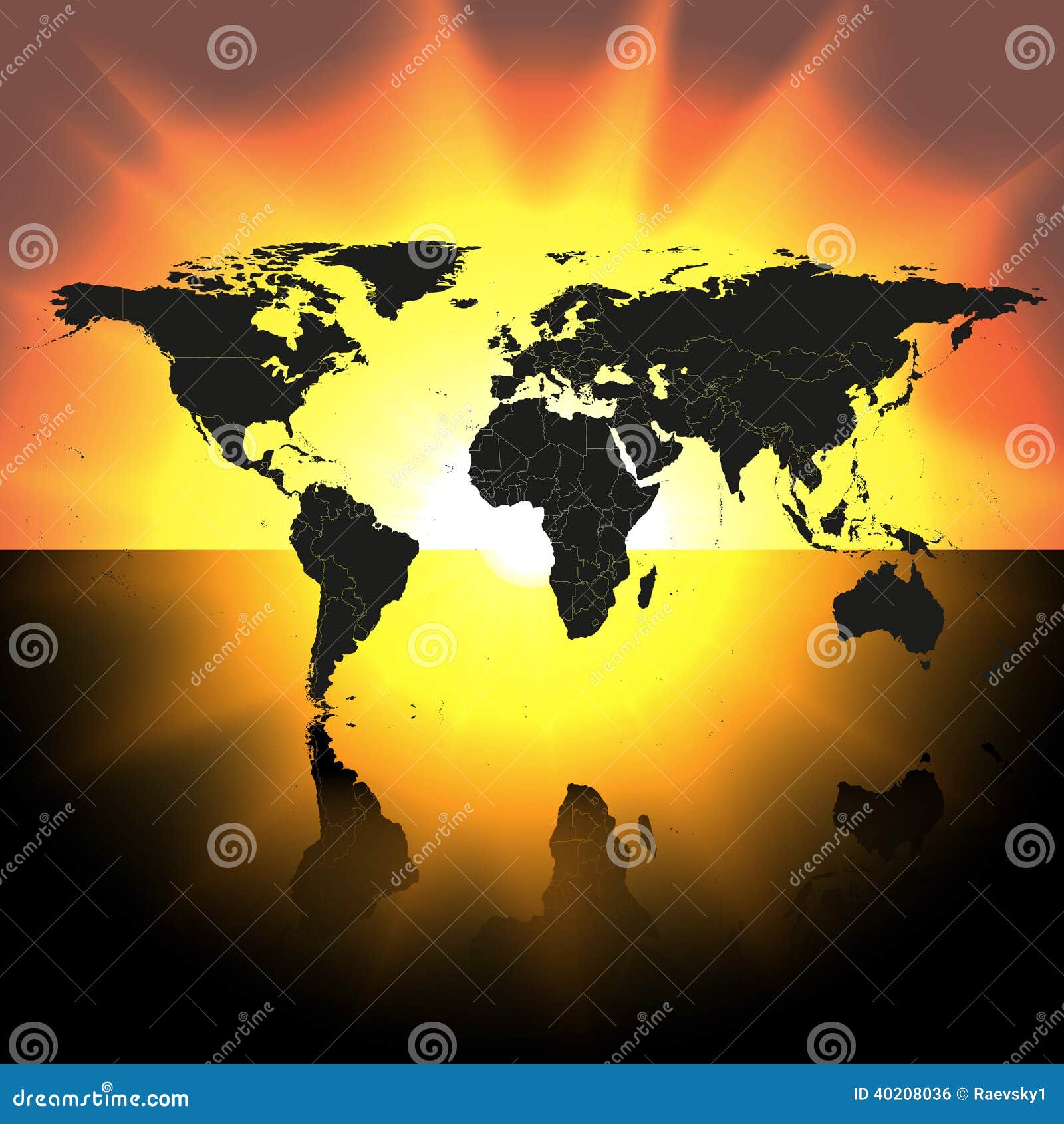 World Map on the Sunset Background Vector Stock Vector - Illustration ...