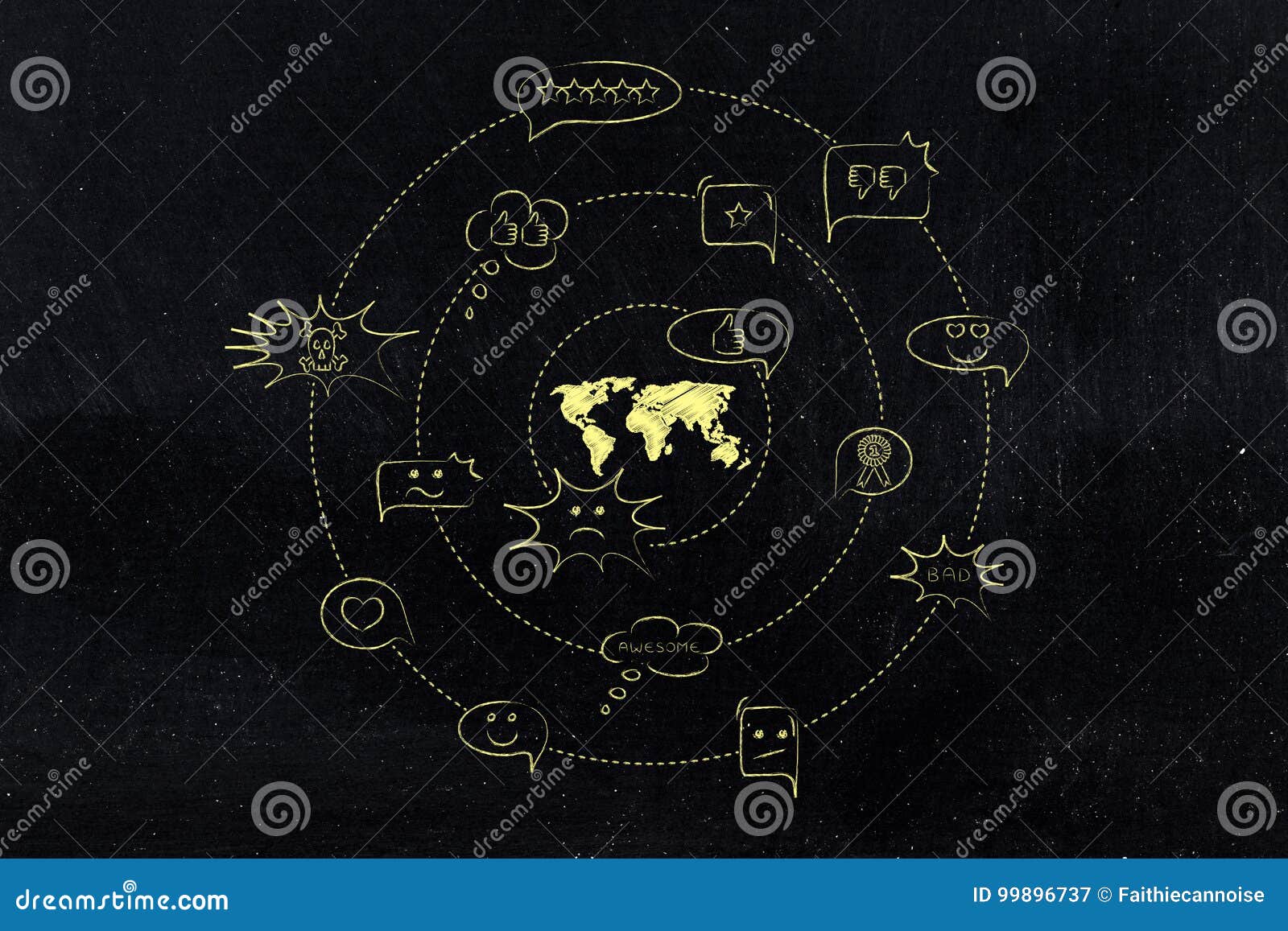 World Map Surrounded by Mixed Opinions and Comments Stock Illustration ...