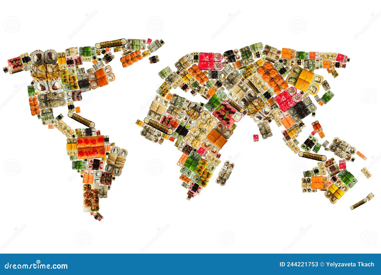 World Map from Sushi and Rolls with Salmon and Eel Stock Illustration ...