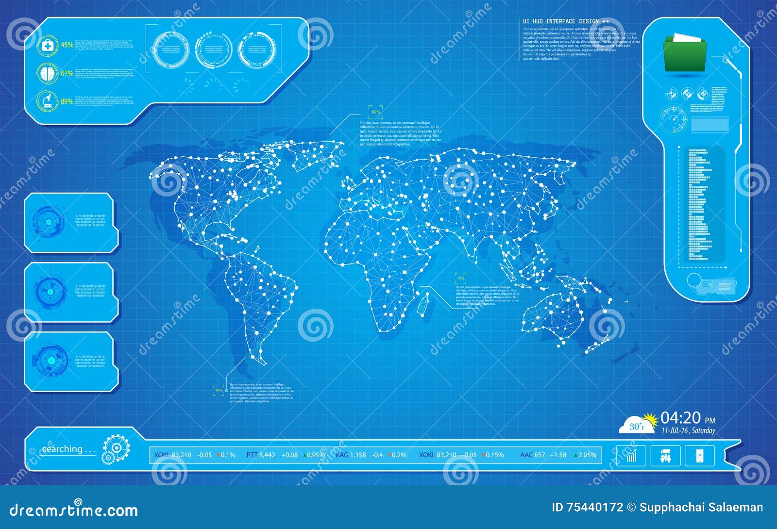 World Map Technology Innovation Hud Interface UI Design Background ...