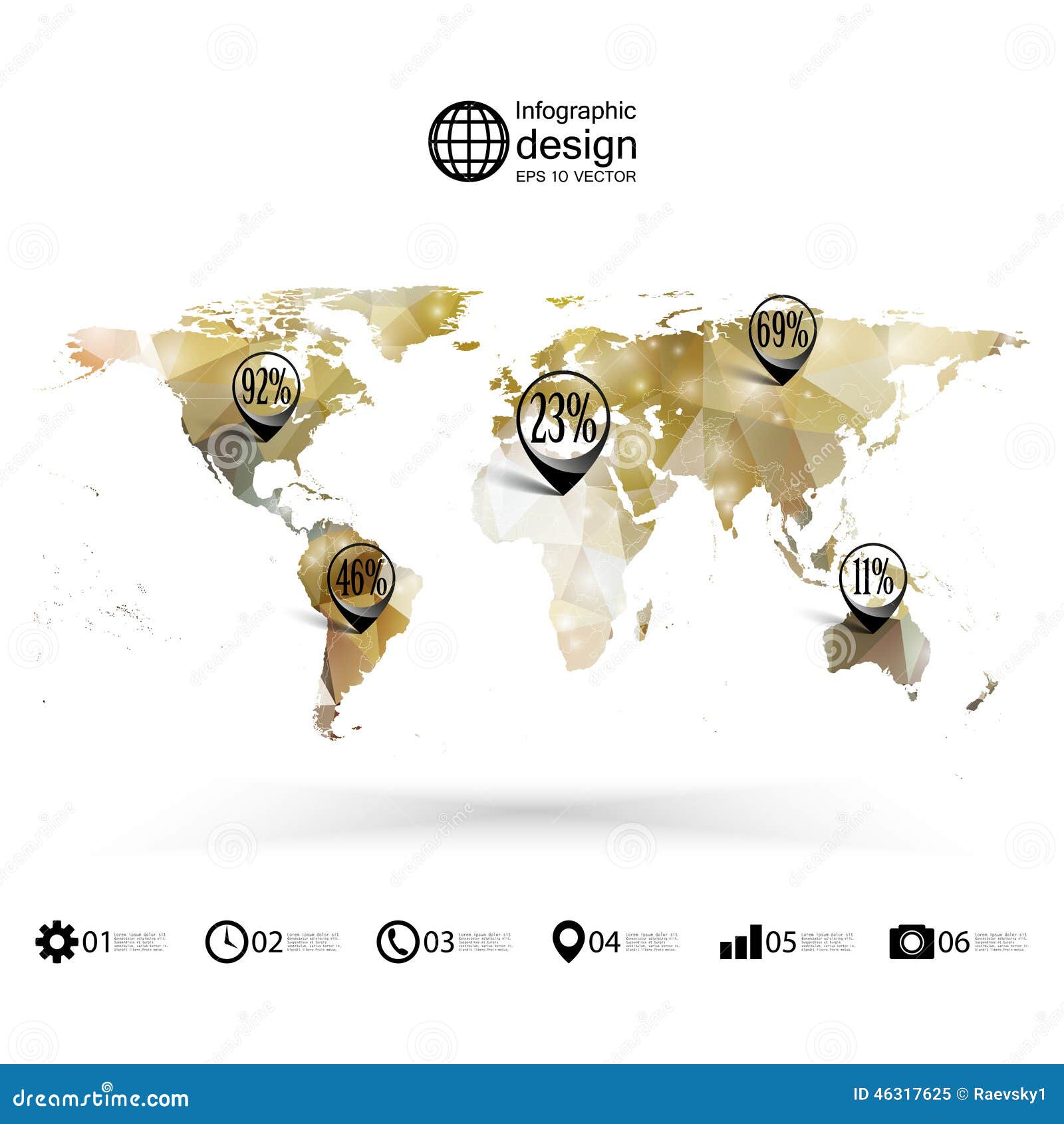 World Map Template, Triangle Design, Infographics Stock Vector ...