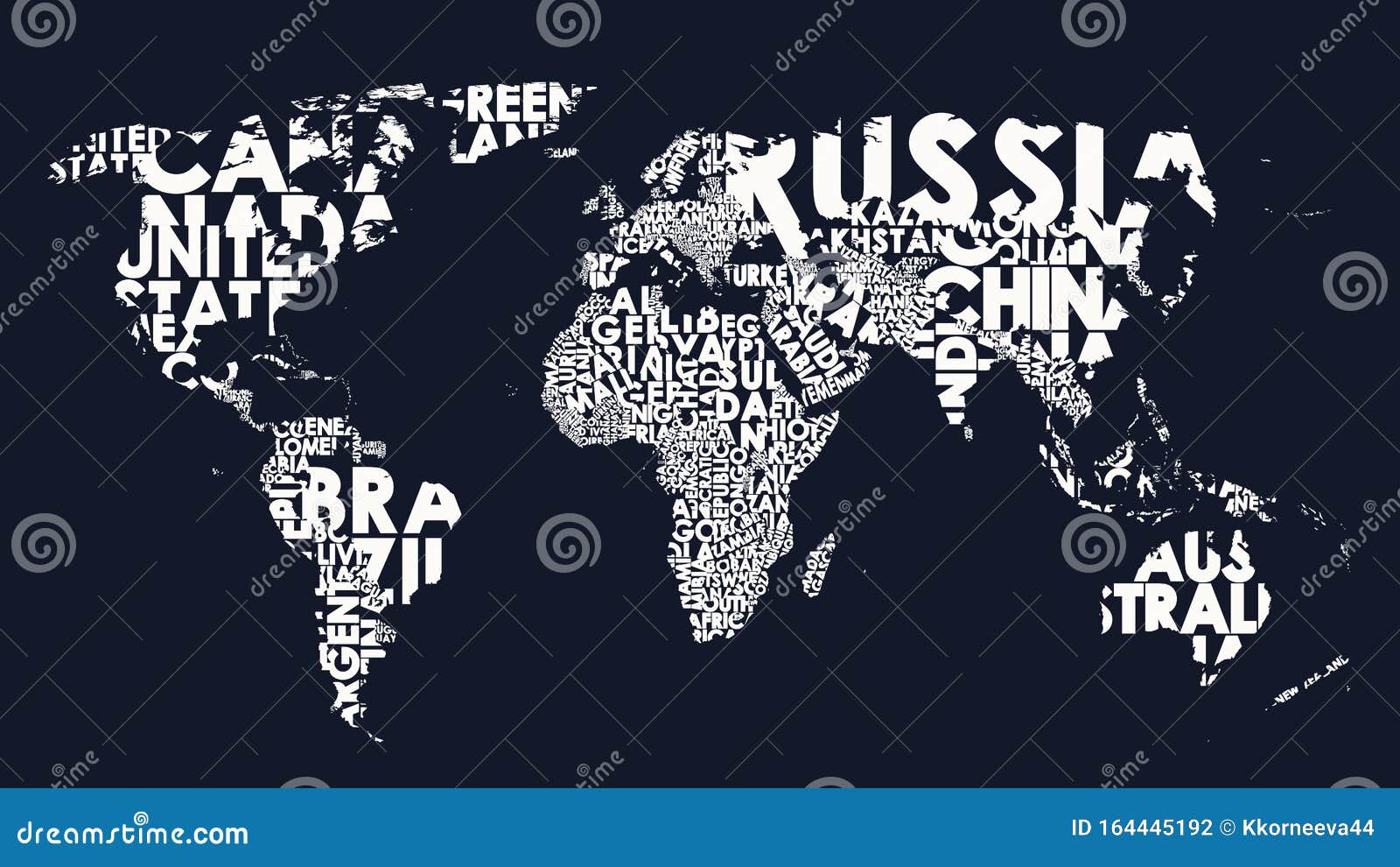 World Map Text Composition of Country Names, Typographical Black and ...